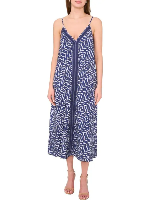 Halogen Leaf Print Contrast Shift Dress - Blue Depths
