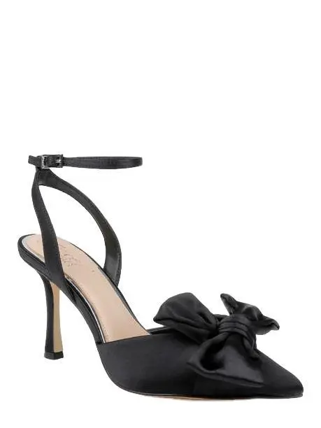 Badgley Mischka Francine Ankle Strap Pointed Toe Sandal - Black Satin