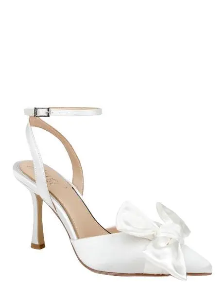 Badgley Mischka Francine Ankle Strap Pointed Toe Sandal - Ivory Satin