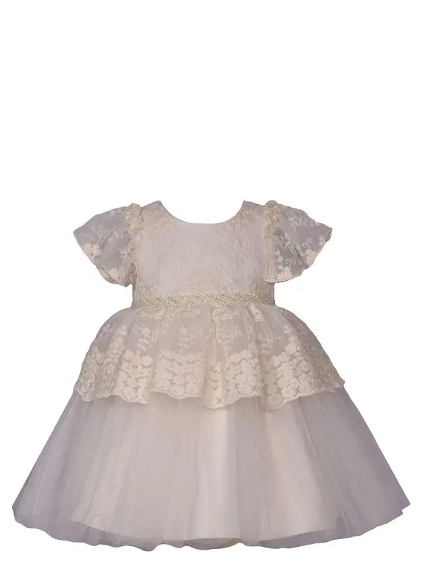 IRIS & IVY Embroidered Peplum Party Dress - Ivory