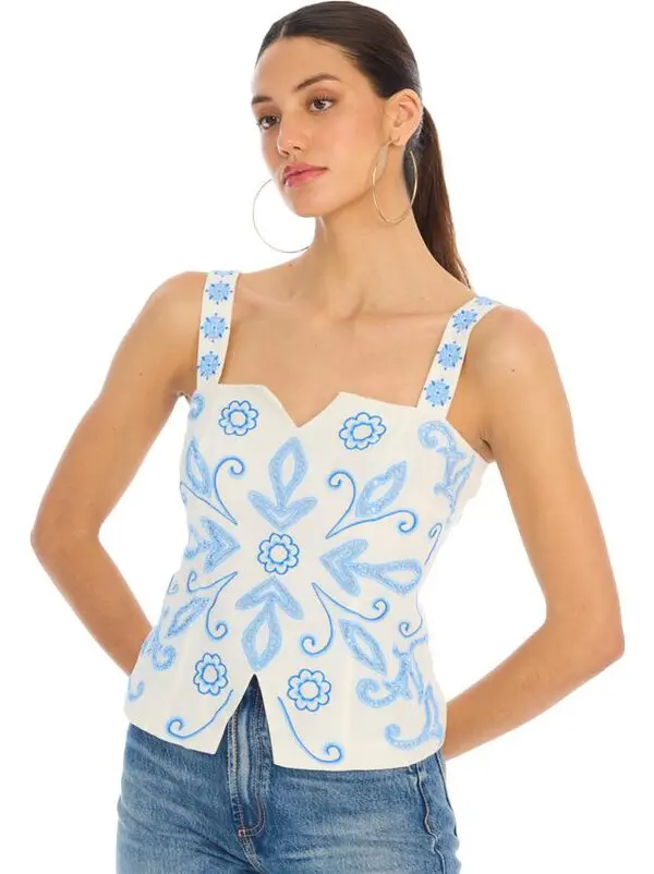 Allison Cristina Embroidered Tank - Blue / Stripe / White