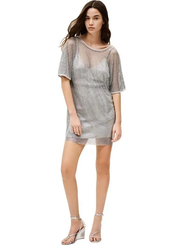 Ba&sh Metalia Short Sleeve Mini Dress - Gray
