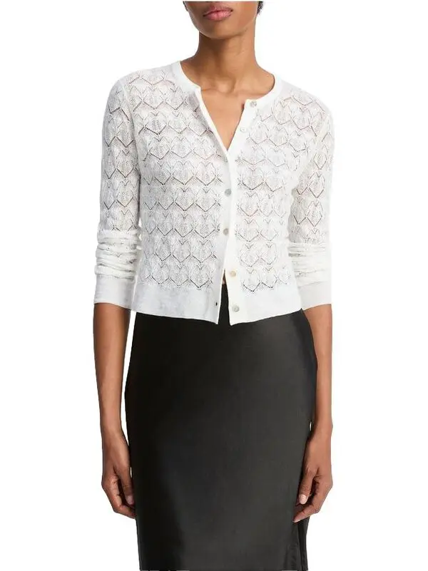 Vince Lace-stitch Cotton Cardigan - White