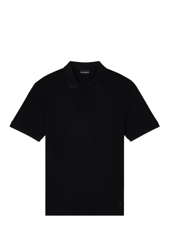 Emporio Armani Jersey Polo Shirt With Vertical Jacquard Motif - Black