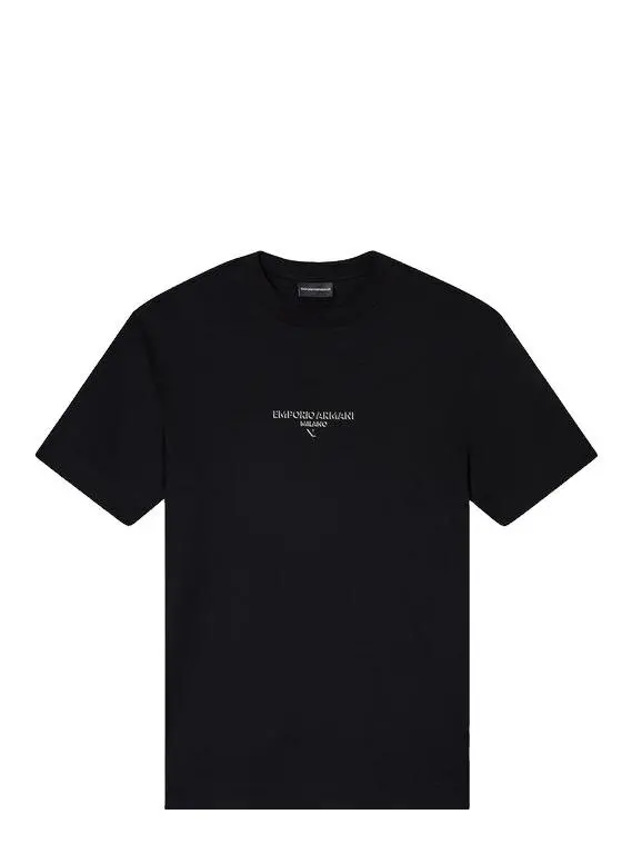 Emporio Armani Lyocell Blend Jersey T-shirt With 3d-effect Logo - Black