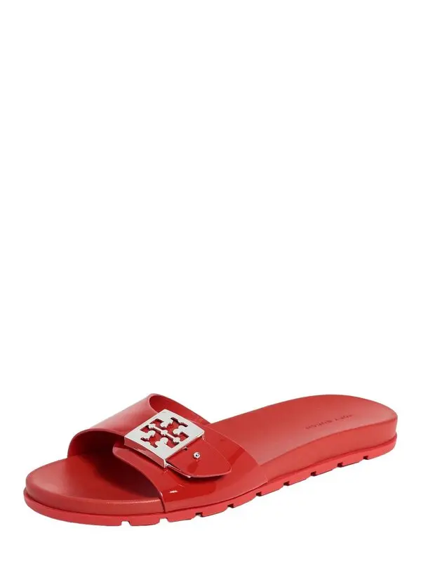 Tory Burch Buckle Slides - Lipstrick Red/silver