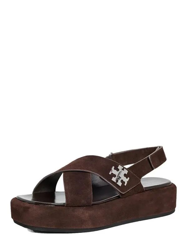 Tory Burch T Lock Platform Sandals - Dark Cocoa