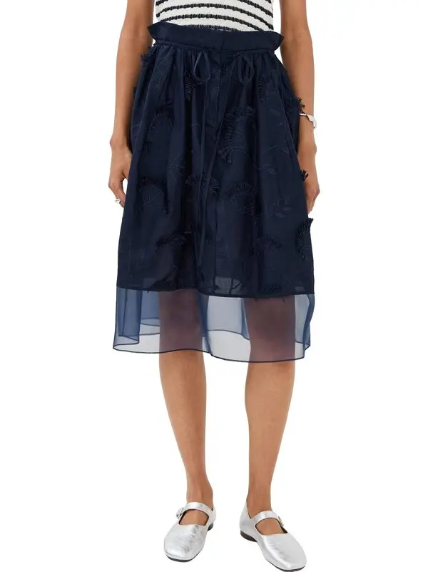 3.1 Phillip Lim Tie Waist Midi Skirt With Organza Combo - Midnight