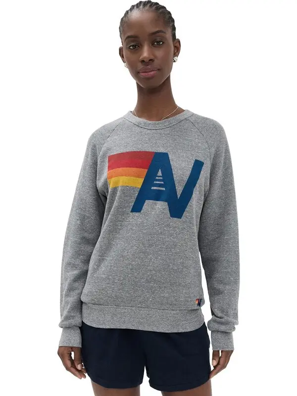Aviator Nation Logo Crew Neck Fleece Sweatshirt - Heather Grey