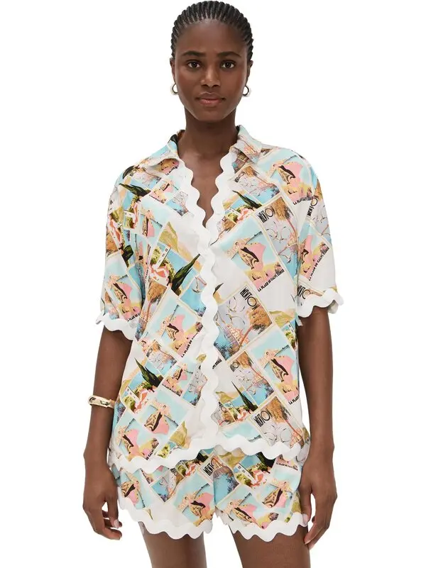 SEVEN WONDERS Caterina Printed Shirt - Vacay Aqua