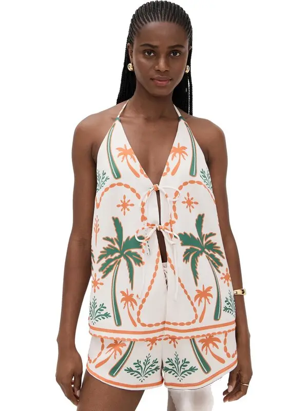 SEVEN WONDERS Palm Tree Print Halter Neck Top - Cabanna Sand