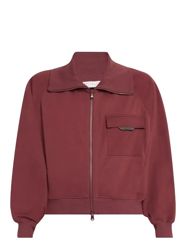 Brunello Cucinelli Light Fleece Cardigan Sweatshirt - Burgundy