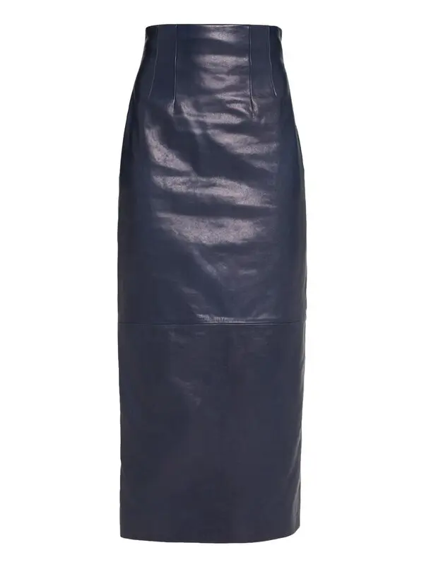 Khaite Loxley Leather Pencil Maxi Skirt - Dark Navy