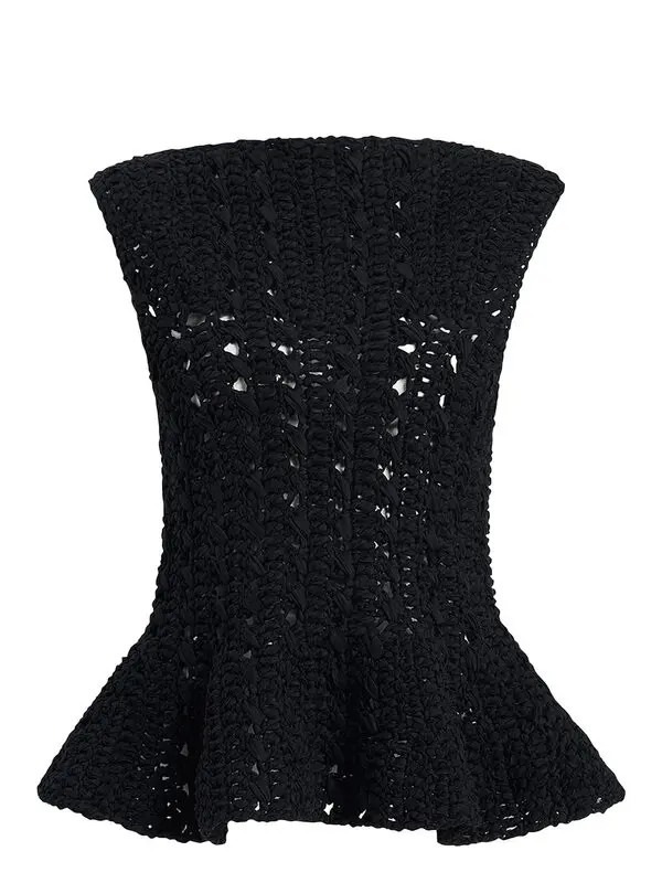Khaite Yuka Crochet Peplum Top - Black