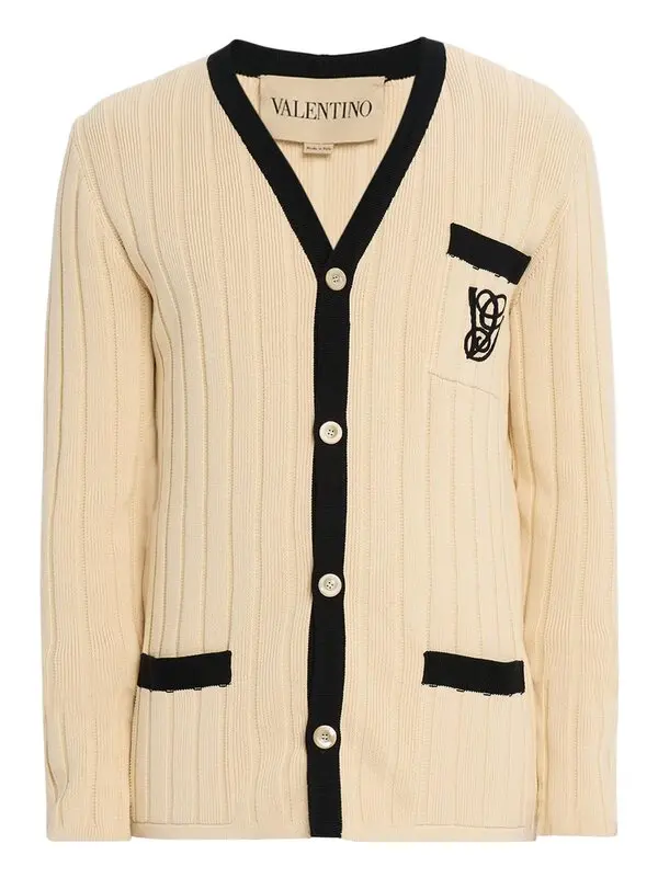 Valentino Garavani Pocket-monogram Ribbed Cardigan - White Multi