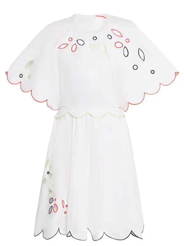 Rosie Assoulin Buttercup Scalloped Eyelet Mini Dress - White Multi