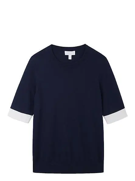 THE WHITE COMPANY Contrast-trim Slim-fit Cotton-blend T-shirt - Navy