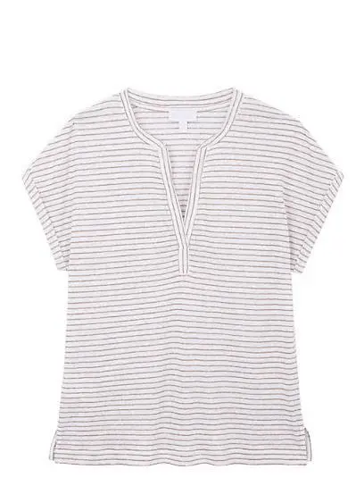 THE WHITE COMPANY Stripe-print Notch-neck Linen-jersey T-shirt - Mouse