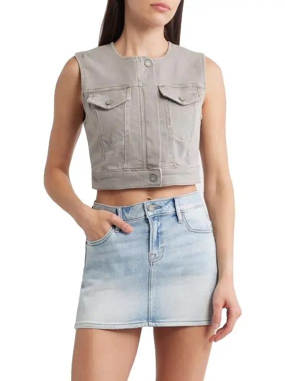 HIDDEN JEANS Crop Denim Trucker Vest - Gravel