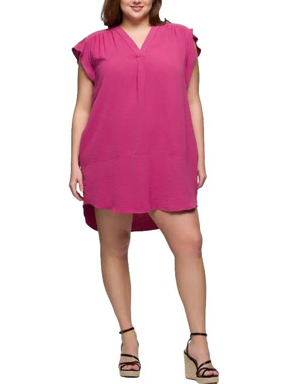 24SEVEN COMFORT APPAREL Flutter Cap Sleeve Shift Dress - Rose
