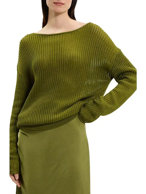 Theory Open Neck Pima Cotton Sweater - Avocado