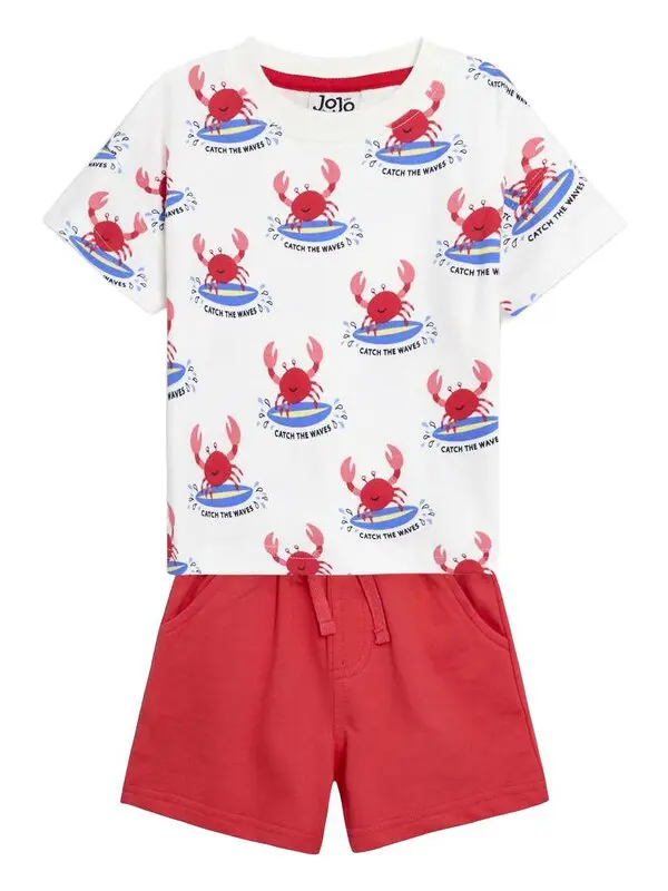 JOJO MAMAN BEBE Crab Print Cotton T-shirt And Shorts Set - Ecru