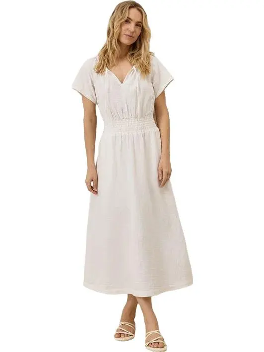 PACT Organic Cotton Coastal Double Gauze Boho Midi Dress - Sea Salt