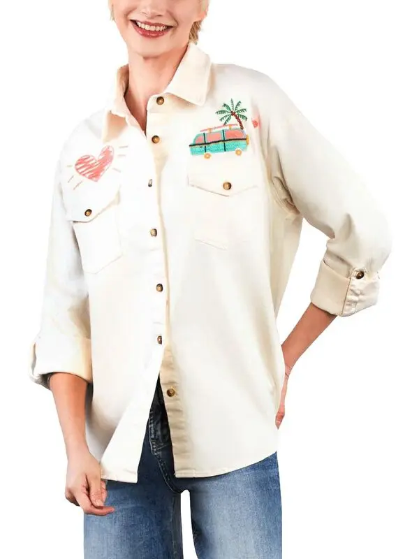 BILLY T Daydreamer Embroidered Shirt - Cloud
