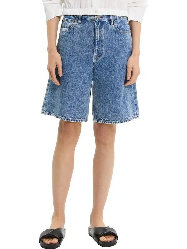 Theory Relaxed Fit High Waist Denim Bermuda Shorts - Ice Blue