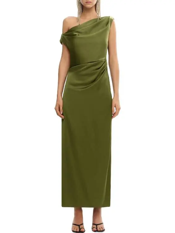 Significant Other Alyssa Pleated One-shoulder Gown - Fern