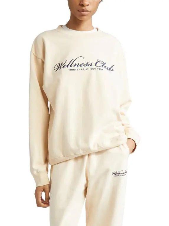SPORTY & RICH Wellness Club Embroidered Fleece Sweatshirt - Cream