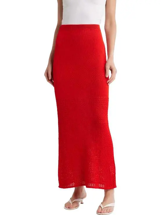 Theory Cotton Maxi Sweater Skirt With Open Stitch Detail - Poppy