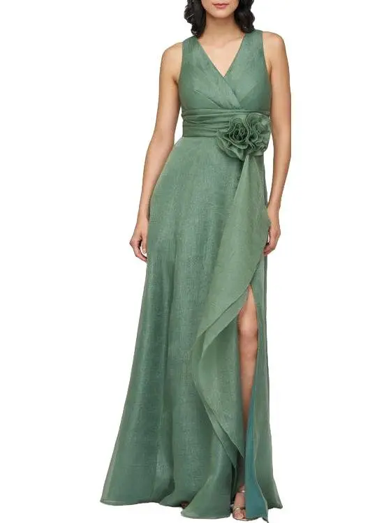 Js Collections Rosette Detail Sleeveless Organza Gown - Mallard