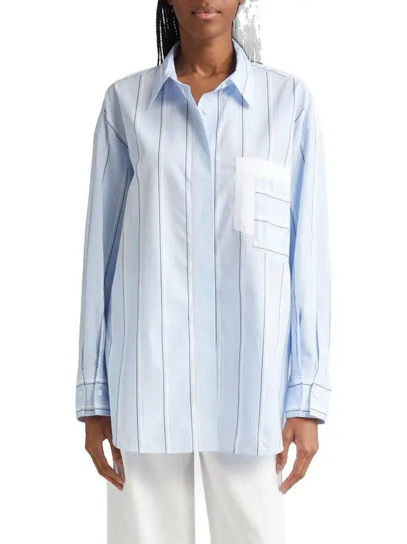 Lafayette 148 New York Cotton Poplin Oversized Button-up Shirt - Oxford Blue Multi
