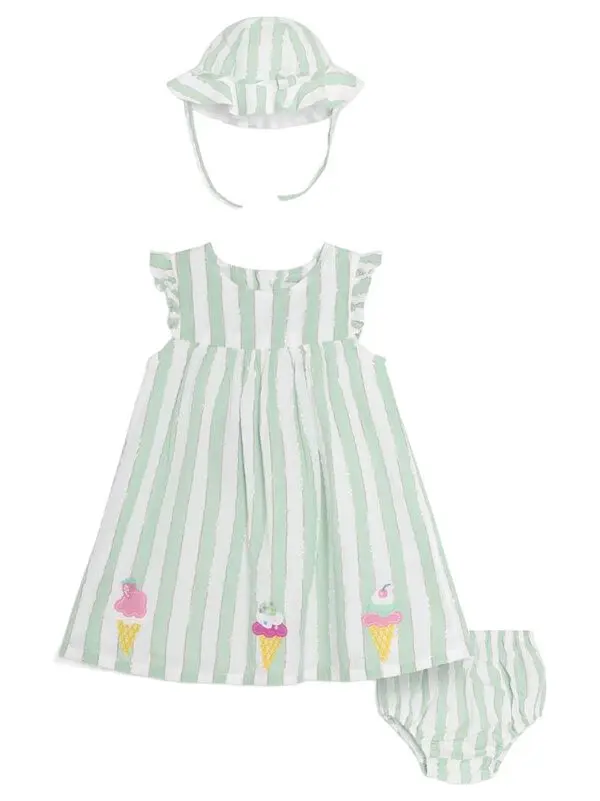JOJO MAMAN BEBE Striped Dress & Sun Hat Set - Aqua