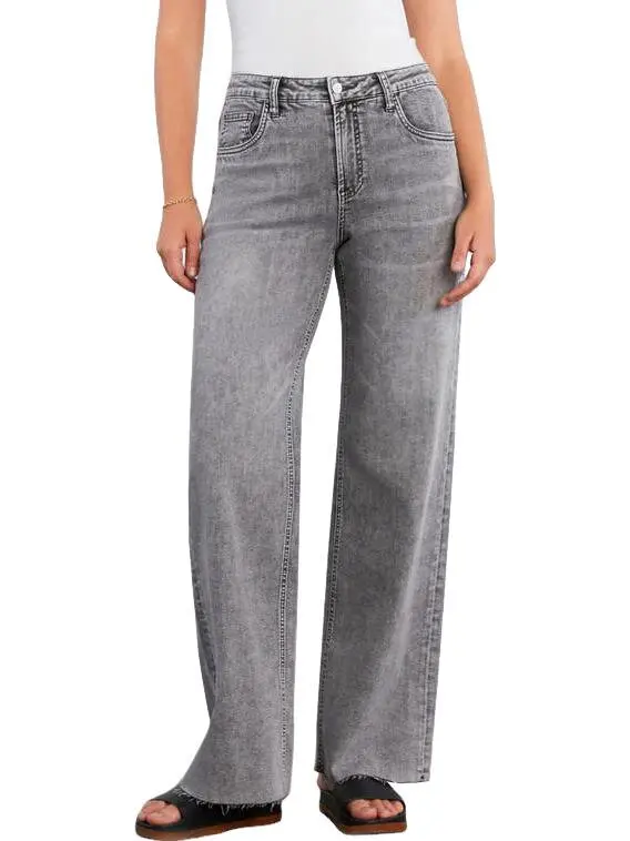 HINT OF BLU Raw Hem Wide Leg Jeans - Grey Smoke