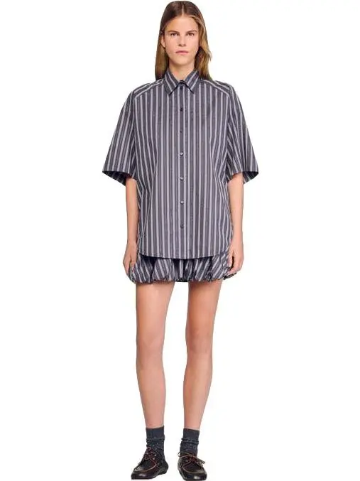 Sandro Oversized Striped Rhinestone Shirt - Grey