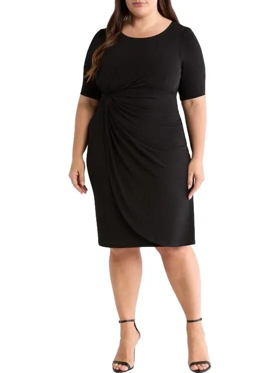 CONNECTED APPAREL Faux Wrap Dress - Black