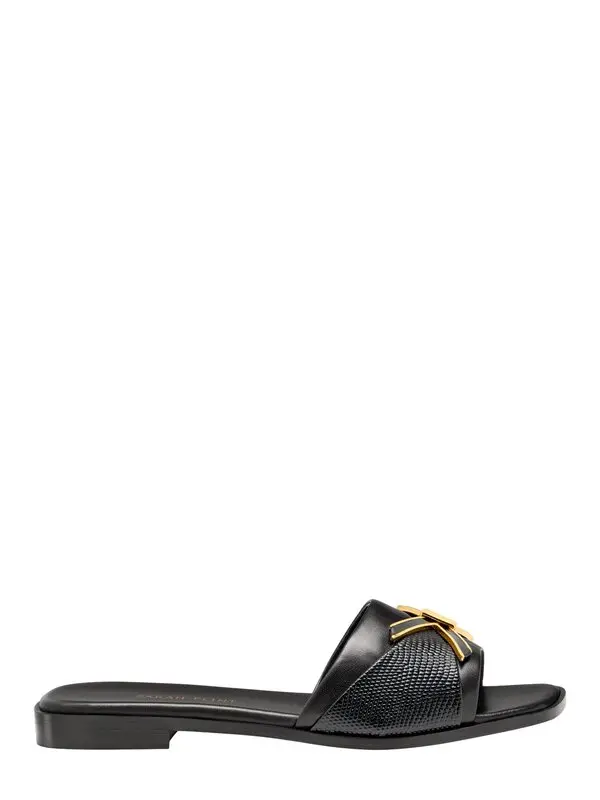 Sarah Flint Mirjana Hardware Sandal - Black Nappa And Lizard Embossed