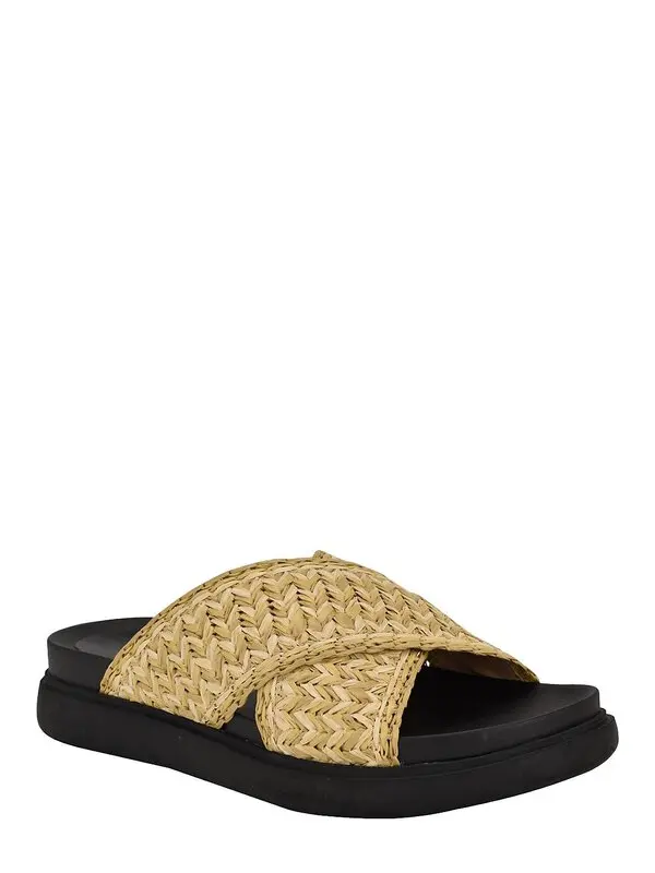 Calvin Klein Padded Raffia Sandals - Light Stone