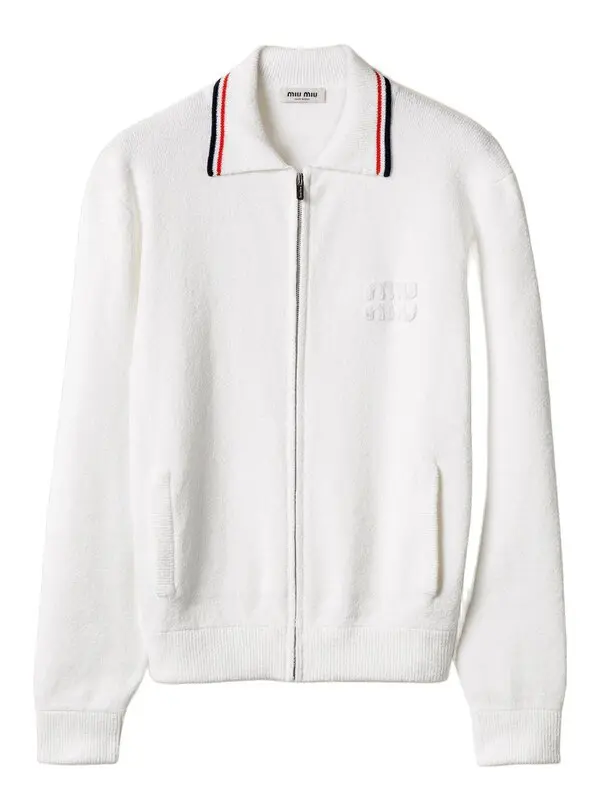 Miu Miu Cotton Zipper Cardigan - White