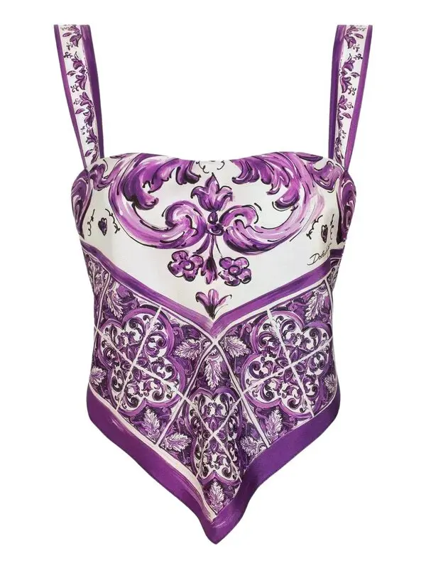 Dolce & Gabbana Silk Graphic Print Top - Purple