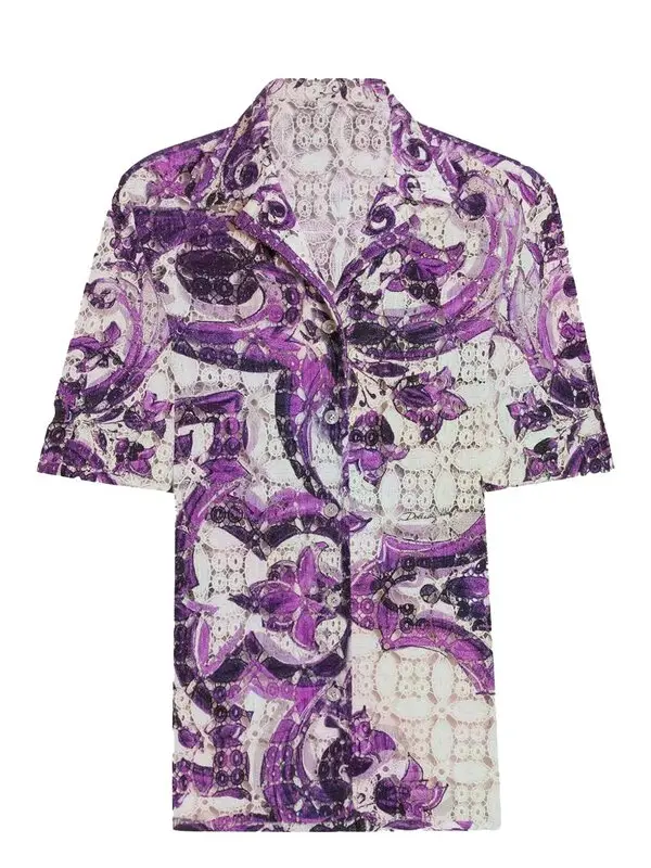 Dolce & Gabbana Majolica-print Lace Shirt - Purple