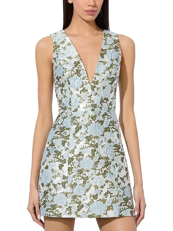 Alice + Olivia Tatum Deep V Mini Dress - Mineral Blue