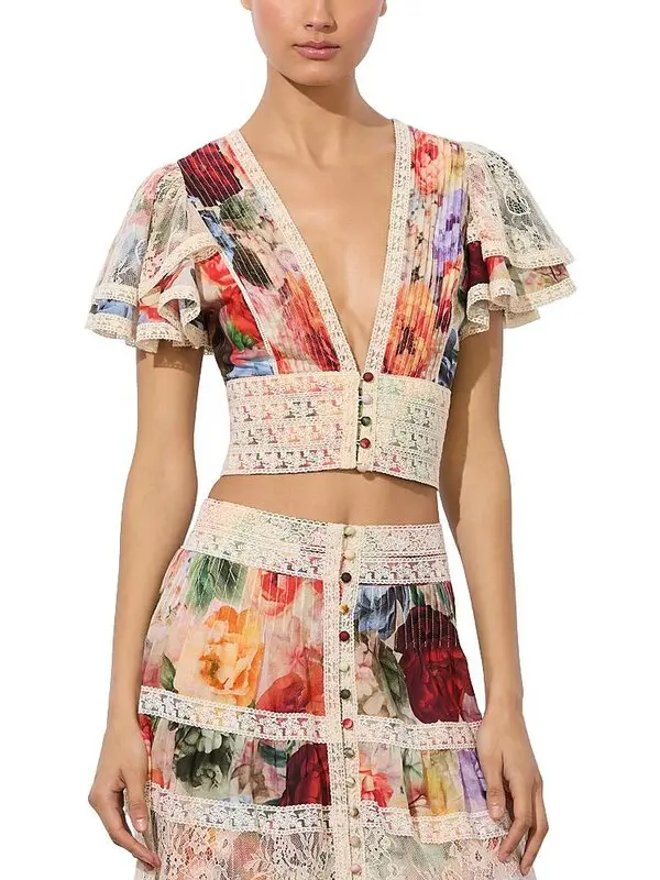 Alice + Olivia Keely Flutter Sleeve Top - Storm Floral