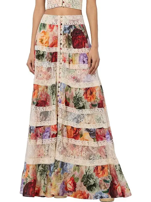 Alice + Olivia Adira Tiered Maxi Skirt - Storm Floral