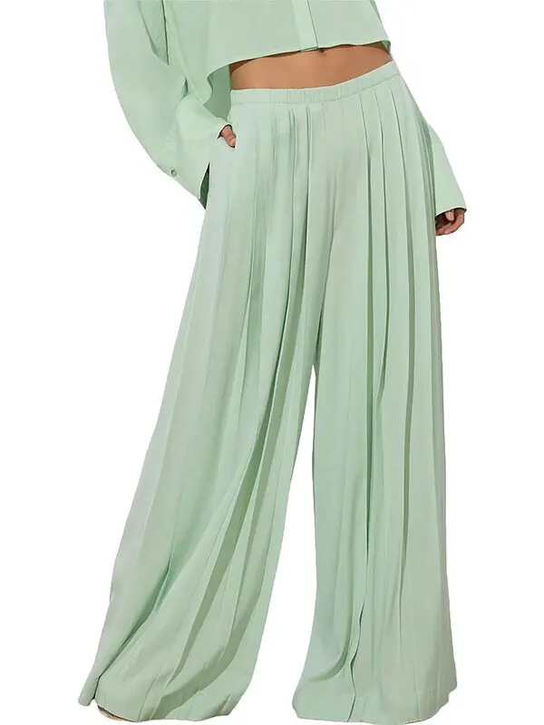 Alice + Olivia Pleated Wide Leg Pants - Green Tea