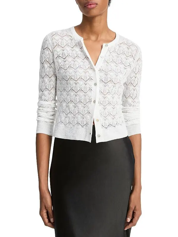 Vince Lace Stitch Cardigan Sweater - Optic White