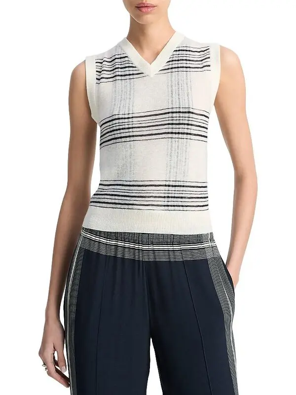 Vince Plaid V-neck Vest - Optic White/black
