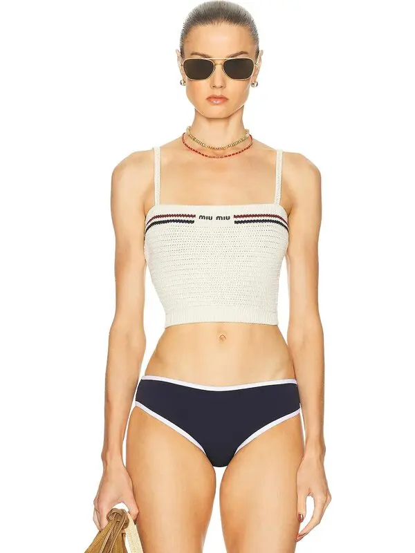Miu Miu Cropped Crochet Top - Naturale